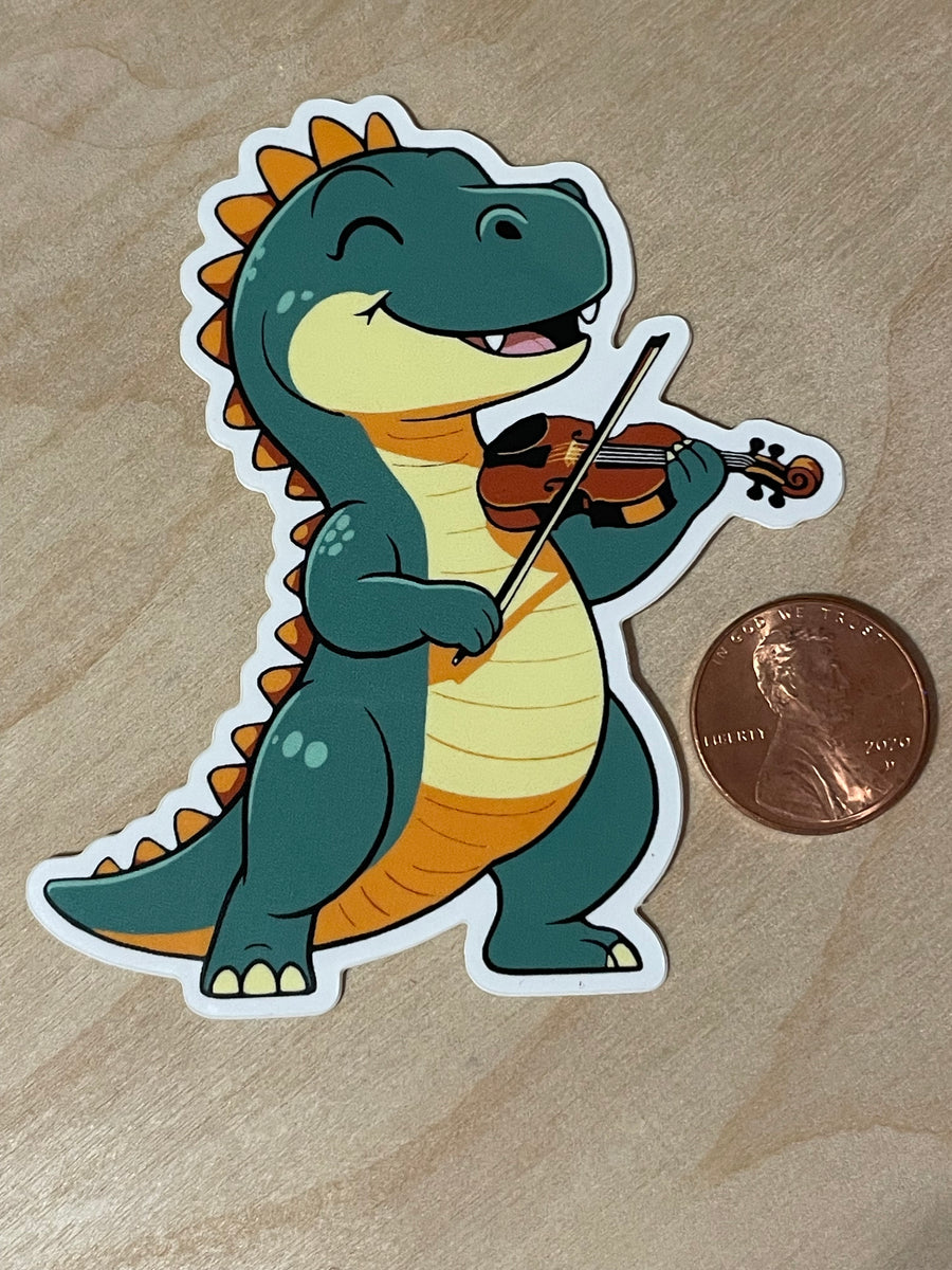 Cute Dinosaur Playing a Violin/Fiddle Sticker: Fiddlesaurus – Golden ...